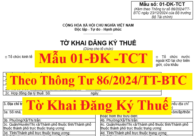 Mẫu 01-ĐK-TCT Tờ khai đăng ký thuế theo thông tư 86 mới nhất