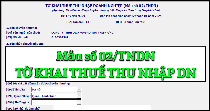 Mẫu 02/TNDN tờ khai thuế TNDN theo TT 80/2021