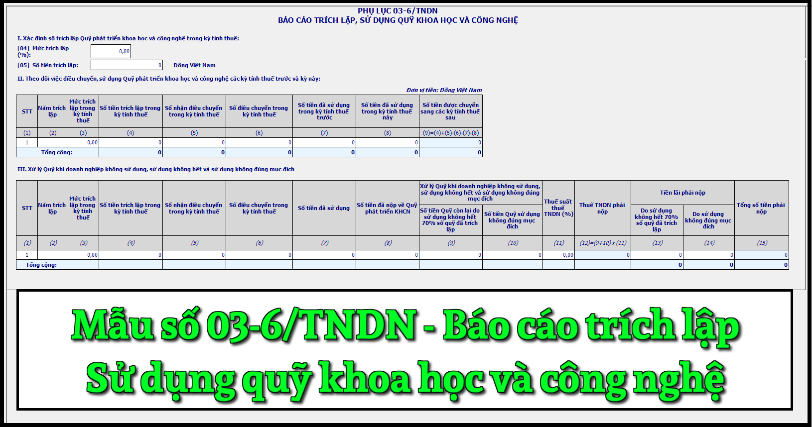 Mẫu 03-6/TNDN Báo cáo trích lập, sử dụng quỹ KH&CN theo TT 80