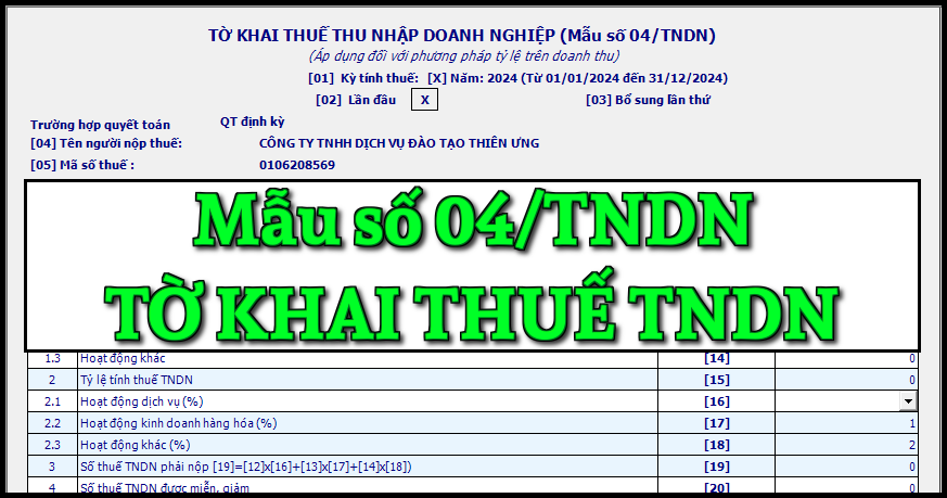 Mẫu 04/TNDN tờ khai thuế TNDN theo TT 80